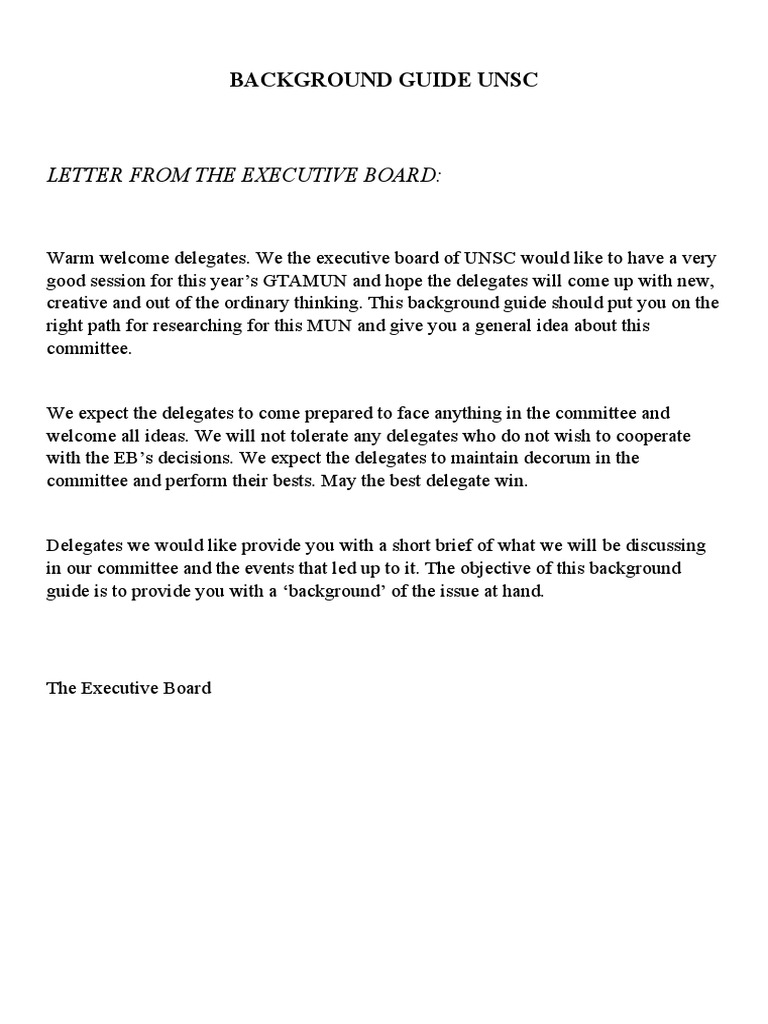 Letter From The Executive Board:: Background Guide Unsc | PDF | Ukraine ...
