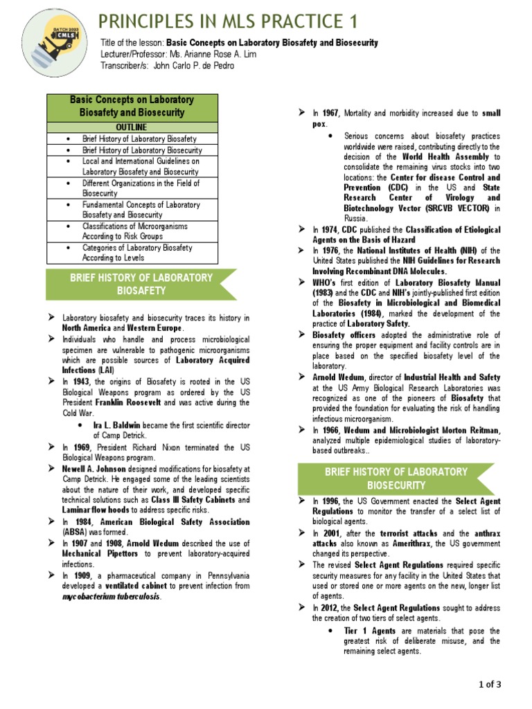 Basic Concepts On Laboratory Biosafety and Biosecurity | PDF | Hazards ...