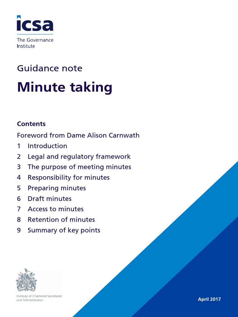 The Practice of Minuting Meetings Guidance Note 2nd Edition | PDF ...