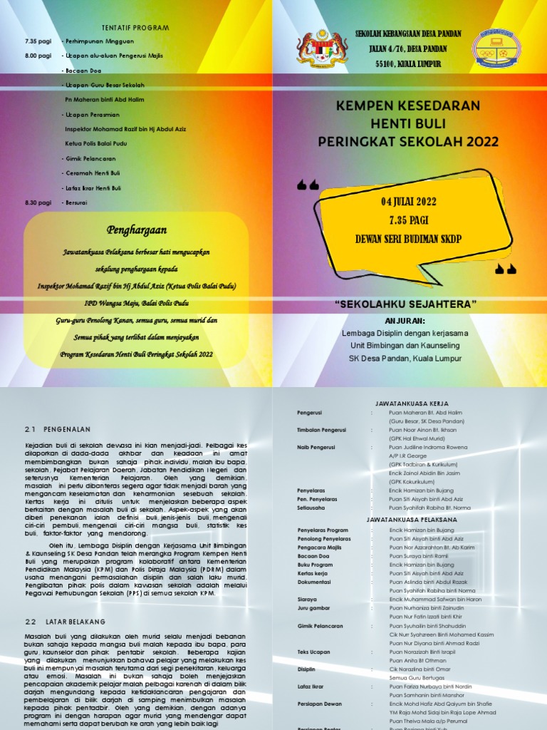 Buku Program Program Kesedaran Henti Buli Peringkat Sekolah 2022 | PDF