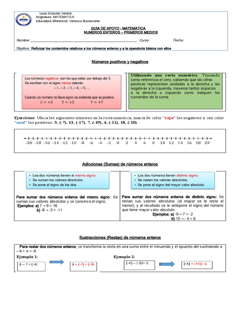 Guia Numeros Enteros | PDF | Entero | Sustracción