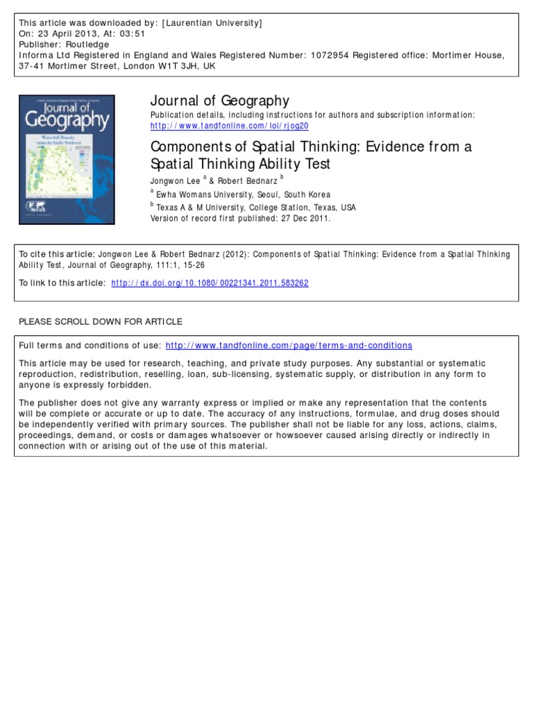 Lee Bednarz 2012 Components of Spatial Thinking - Evidence From A ...