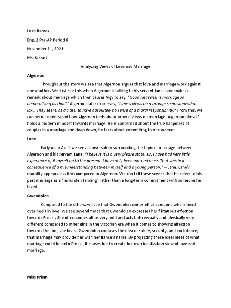 Analyzing Views of Love and Marriage | PDF | The Importance Of Being ...