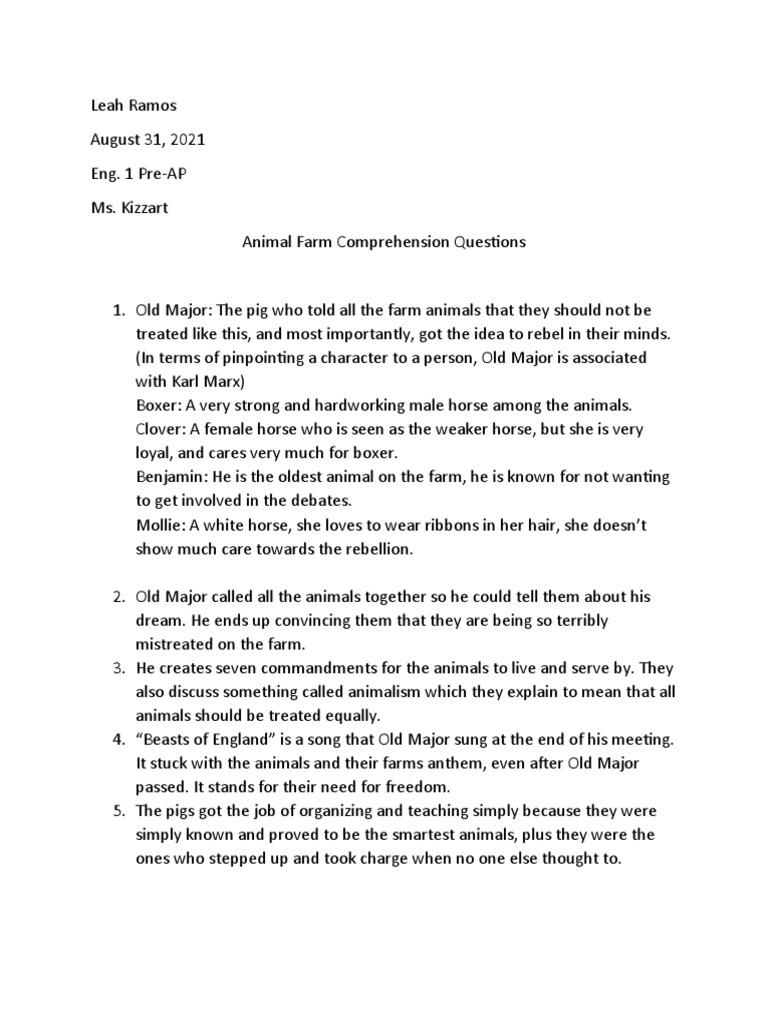Animal Farm Comprehension Questions | PDF