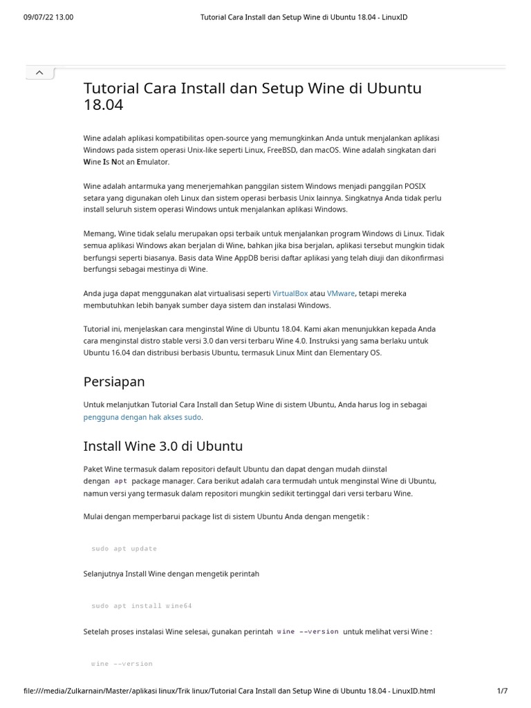 Tutorial Cara Install Dan Setup Wine Di Ubuntu 18.04 - LinuxID | PDF