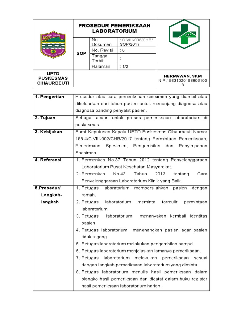SOP Pemeriksaan Laboratorium | PDF