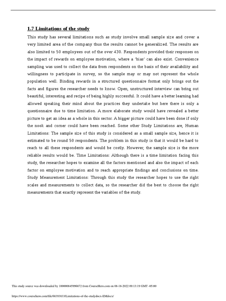 Limitations of The Study - Docx EM | PDF | Sampling (Statistics ...