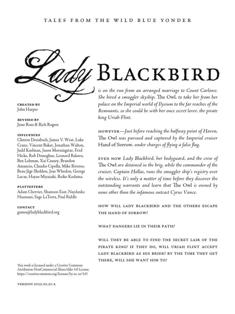 Lady Blackbird RPG | PDF | Ships