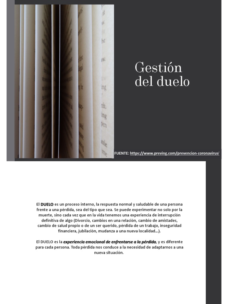 Gestión emocional del duelo | PDF | Dolor | Las emociones