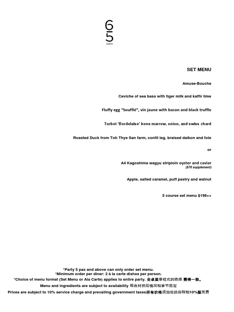 Table65-Dinner Set Menu | PDF | Menu | Food And Drink