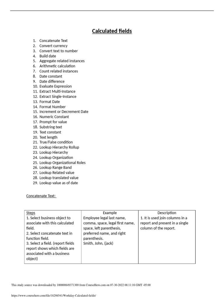 Calculated Fields Guide: 27 Functions to Customize Workday Fields | PDF ...