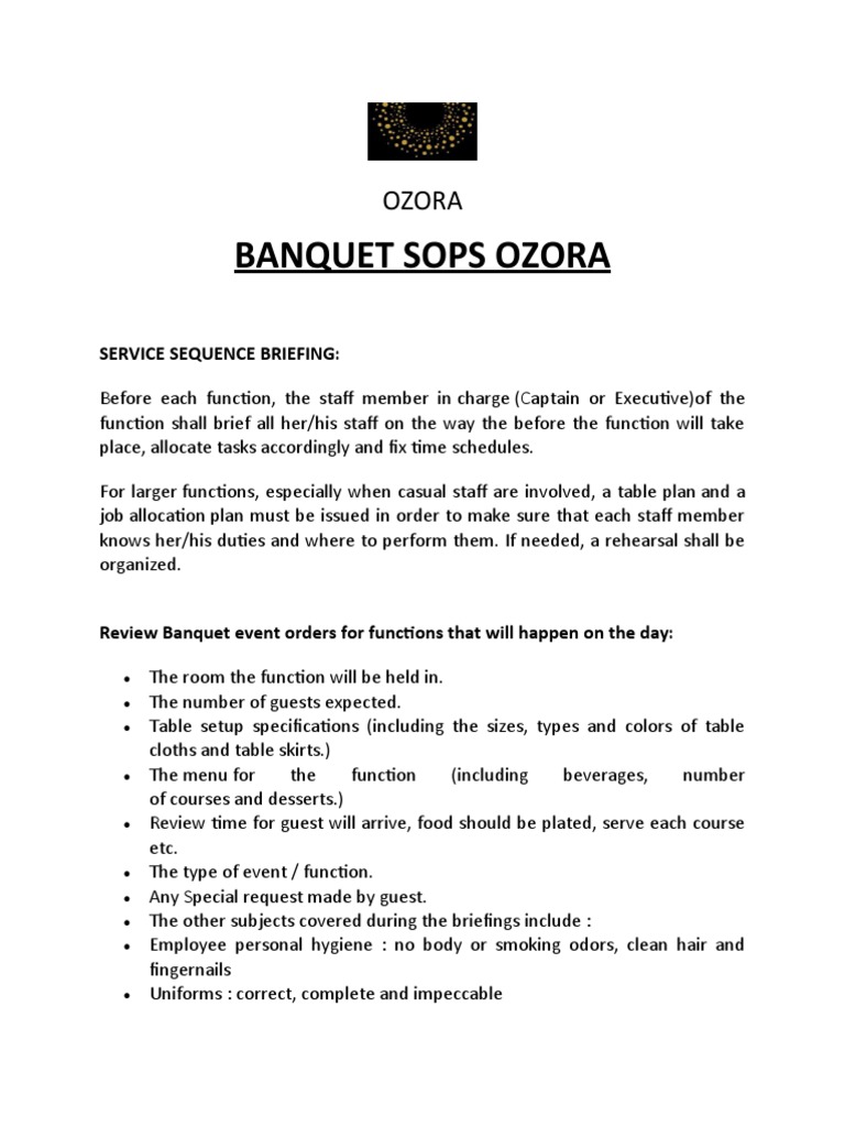 BANQUET SOP | PDF