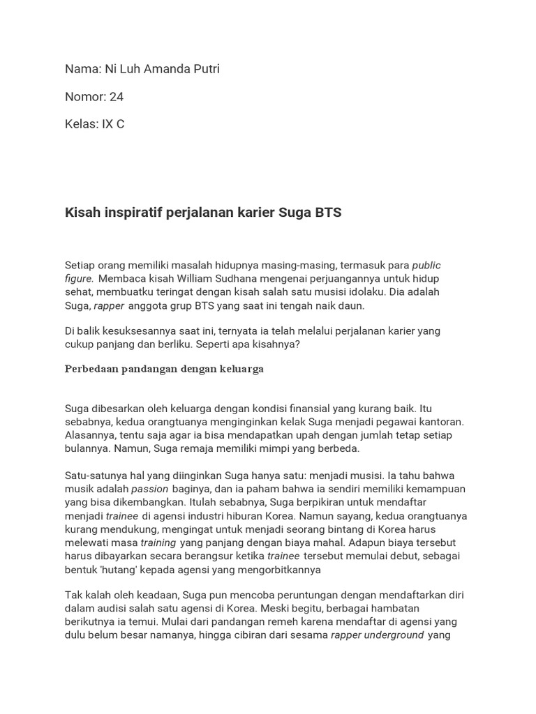 Cerita Inspiratif (Suga) 1 | PDF