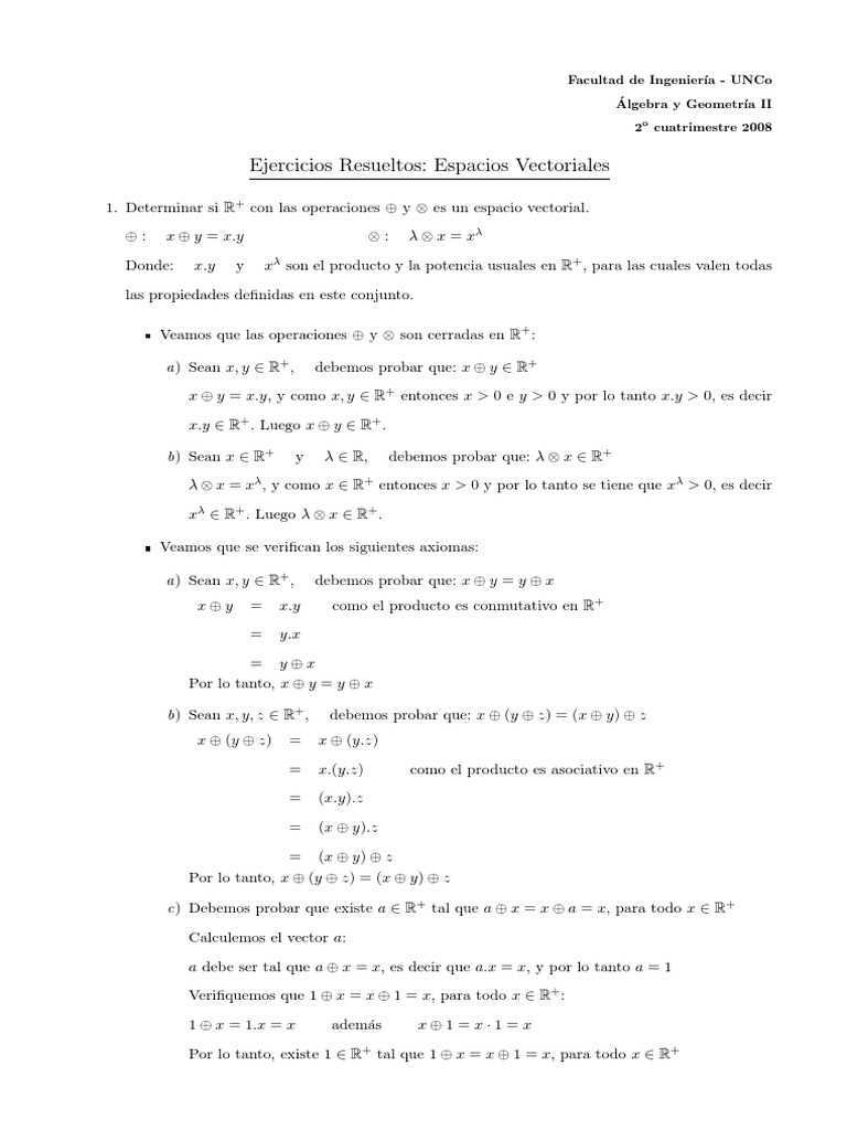 Ejercicios Resueltos Espacios Vectoriales Pdf Base álgebra