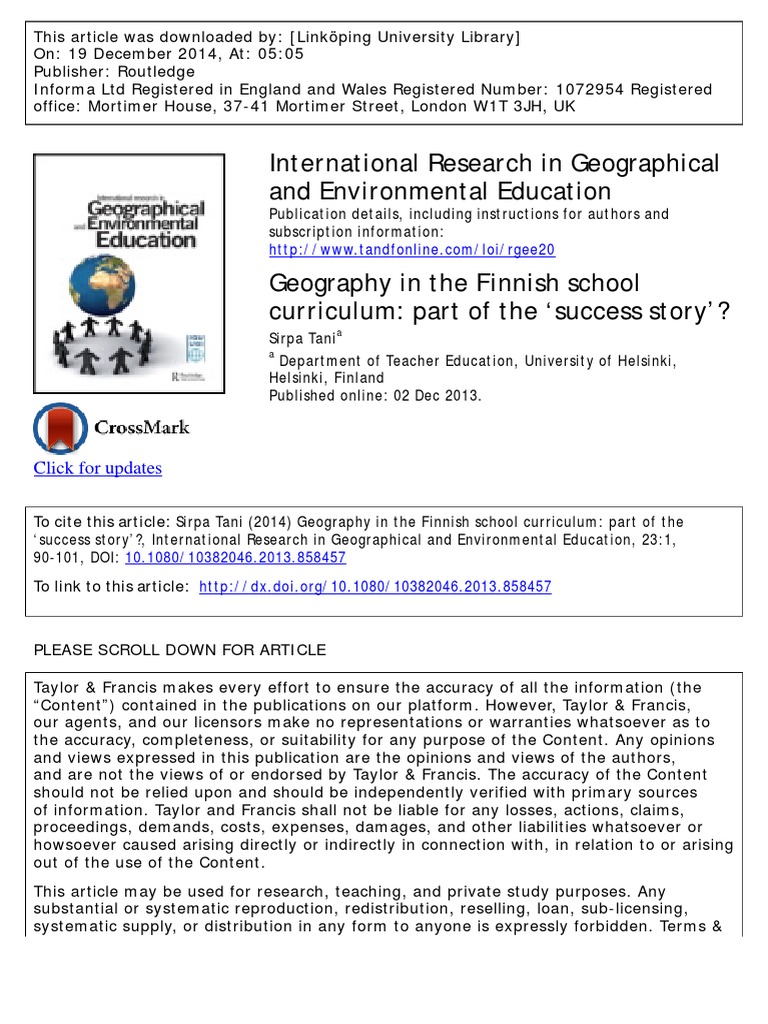 Tani 2014 Geography in The Finnish School Curriculum - Part of The ...
