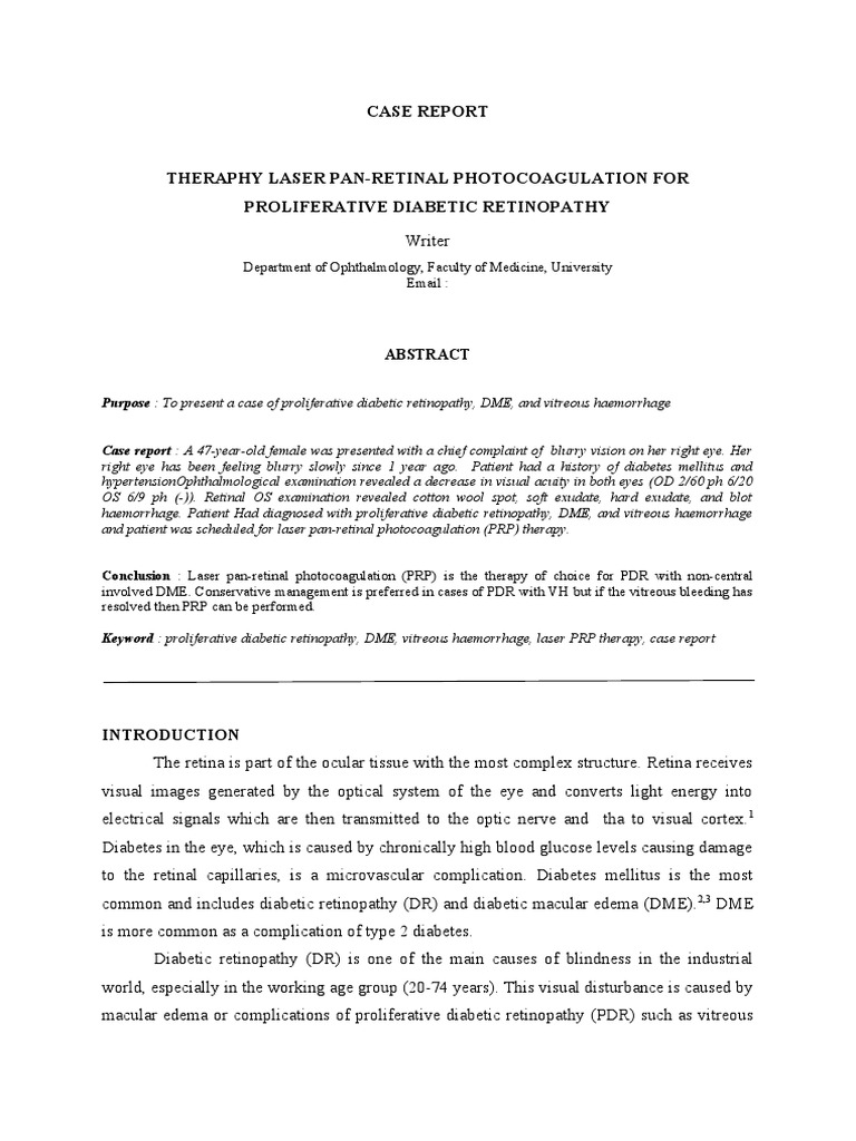 Case Report Diabetic Retinopaty in English | PDF | Vision | Causes Of Death