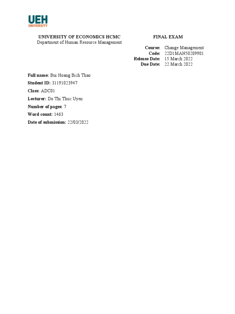 Final Exam - Cover Page | PDF