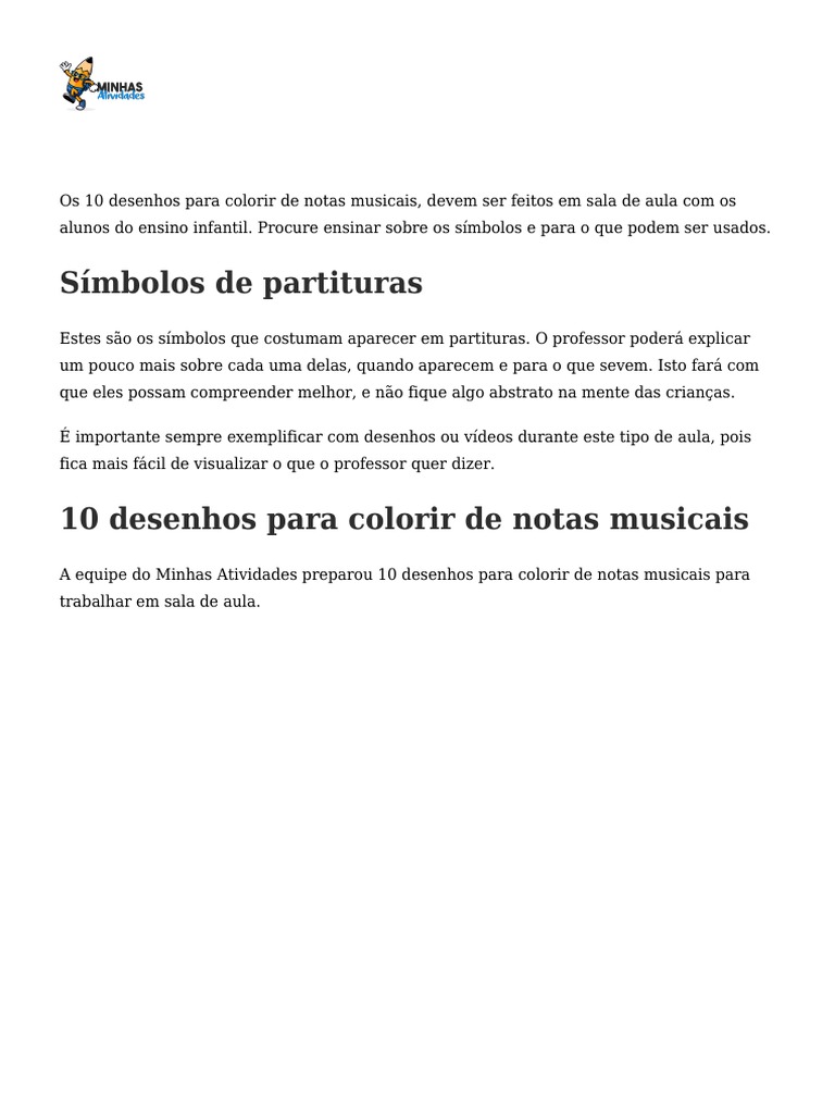 10 Desenhos para Colorir de Notas Musicais | PDF | Partituras | Cor