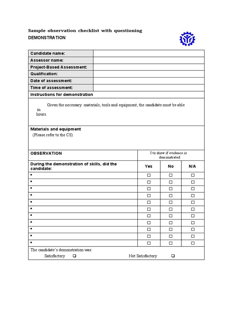 Sample Observation Checklist With Questioning Demonstration | PDF ...