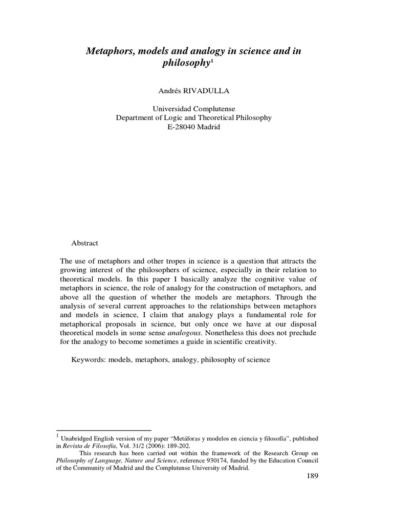 Metaphors Models And Analogy In Science Download Free Pdf Theory