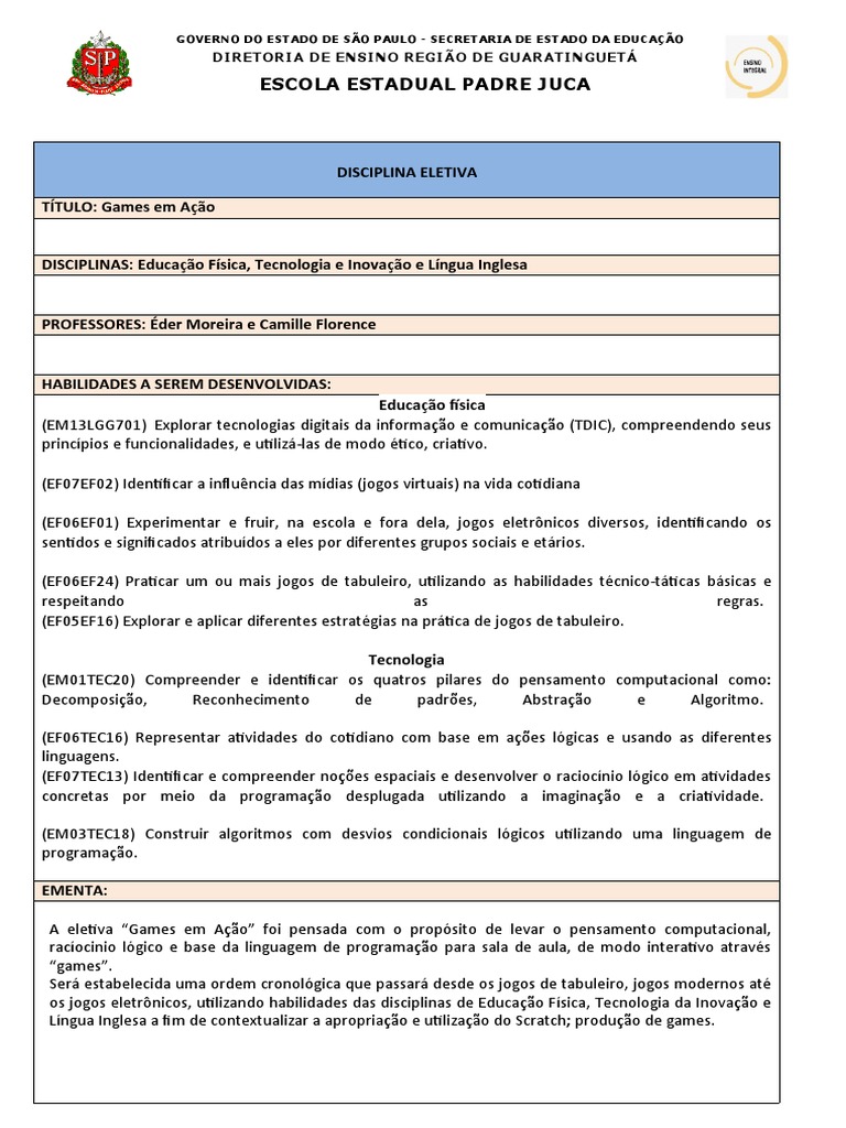 Ementa Eletivas | PDF | Videogames | Física