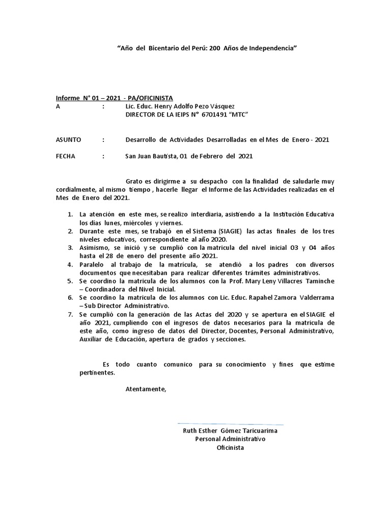 Informe de Actividades | PDF