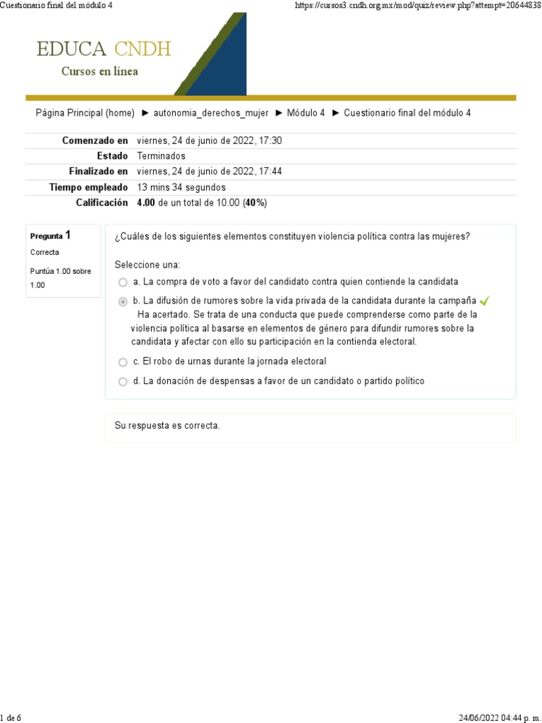 Cuestionario Final Del Módulo 4 .. | PDF | Estudios de género | Igualdad de género