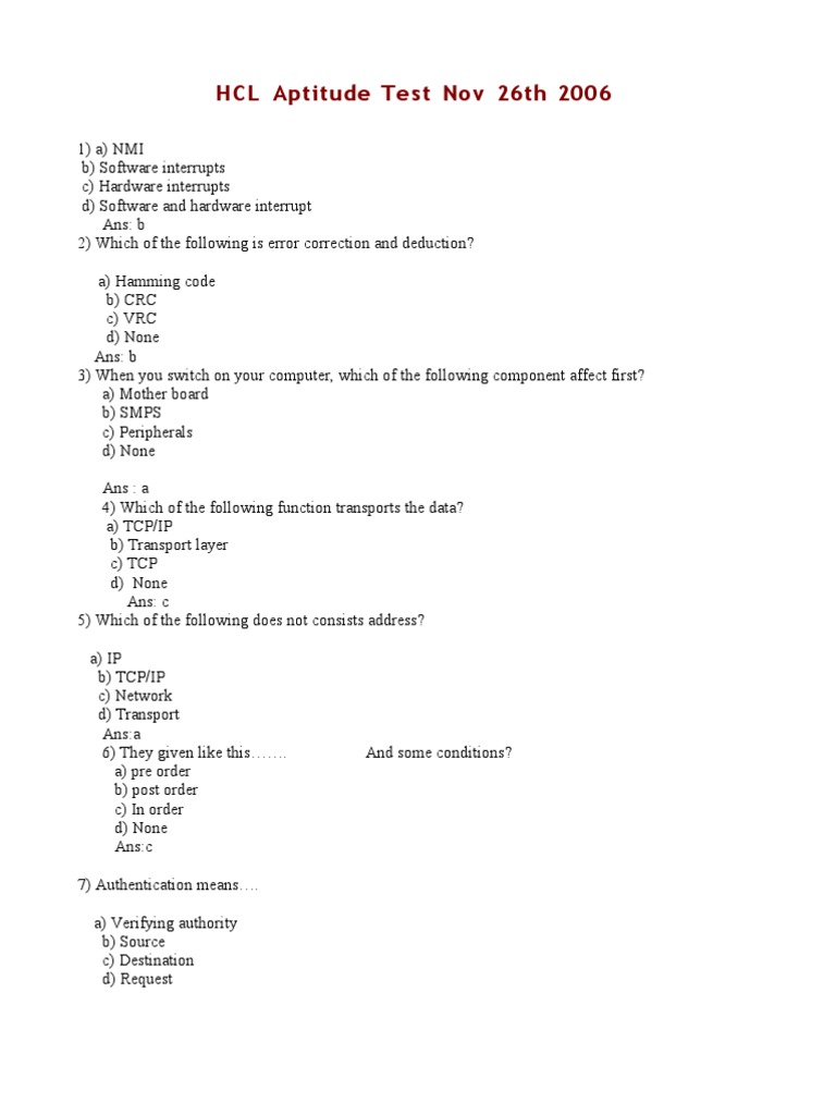 (WWW - Entrance-Exam - Net) - HCL Placement Sample Paper 2 | PDF