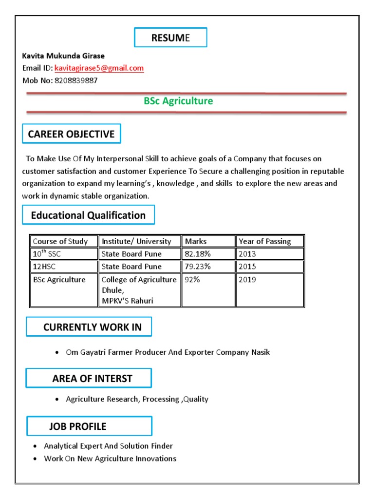 RESUME Agriculture For Rawe | PDF | Career & Growth