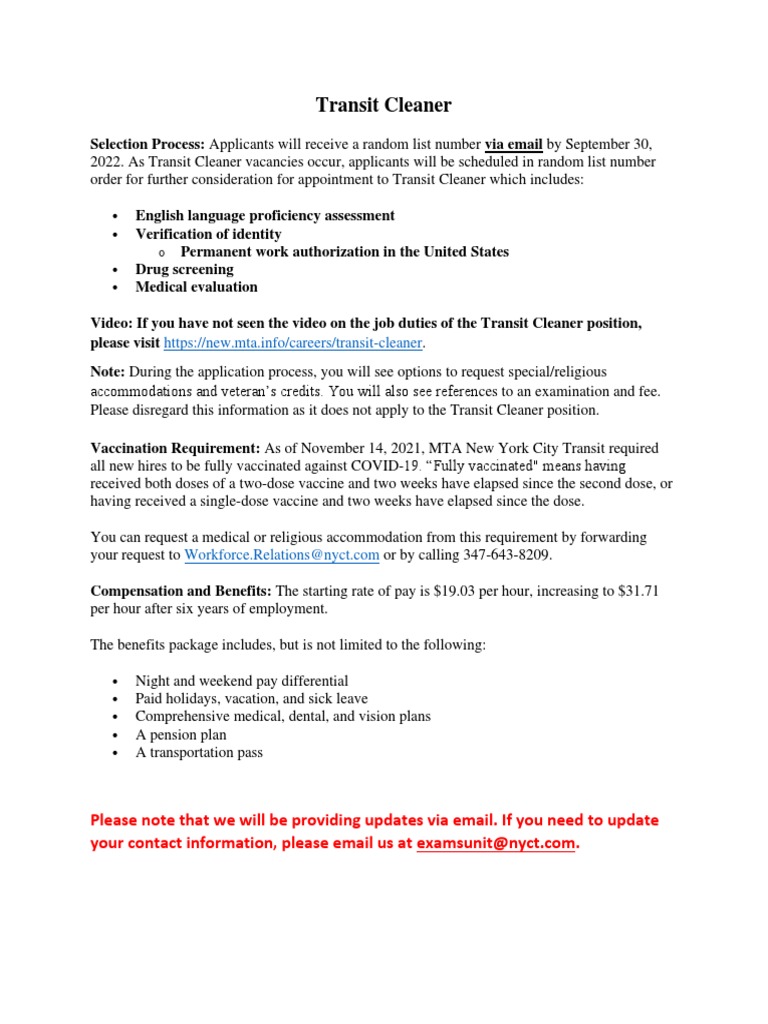 Transit Cleaner Exam Details | PDF | Business