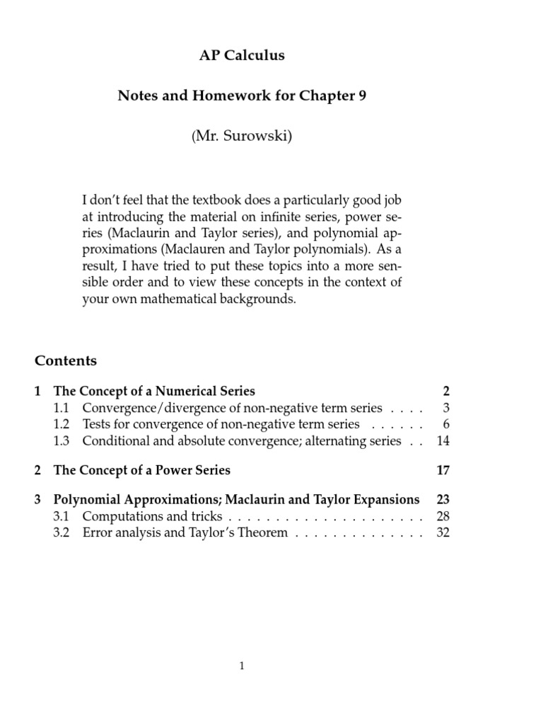 Ap Calculus Notes And Homework For Chapter 9 Mr Surowski Pdf Series Mathematics Power