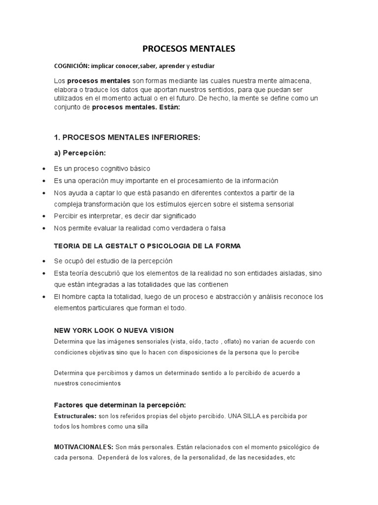 Procesos Mentales | PDF | Mente | Percepción