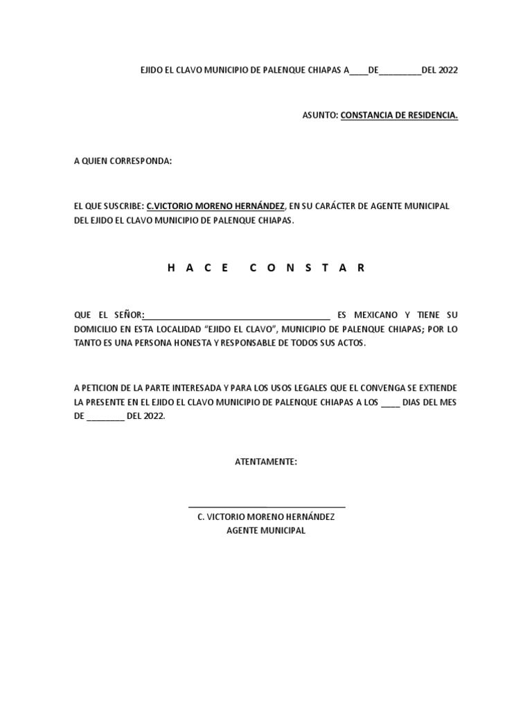Constancia Residencia Agente | PDF