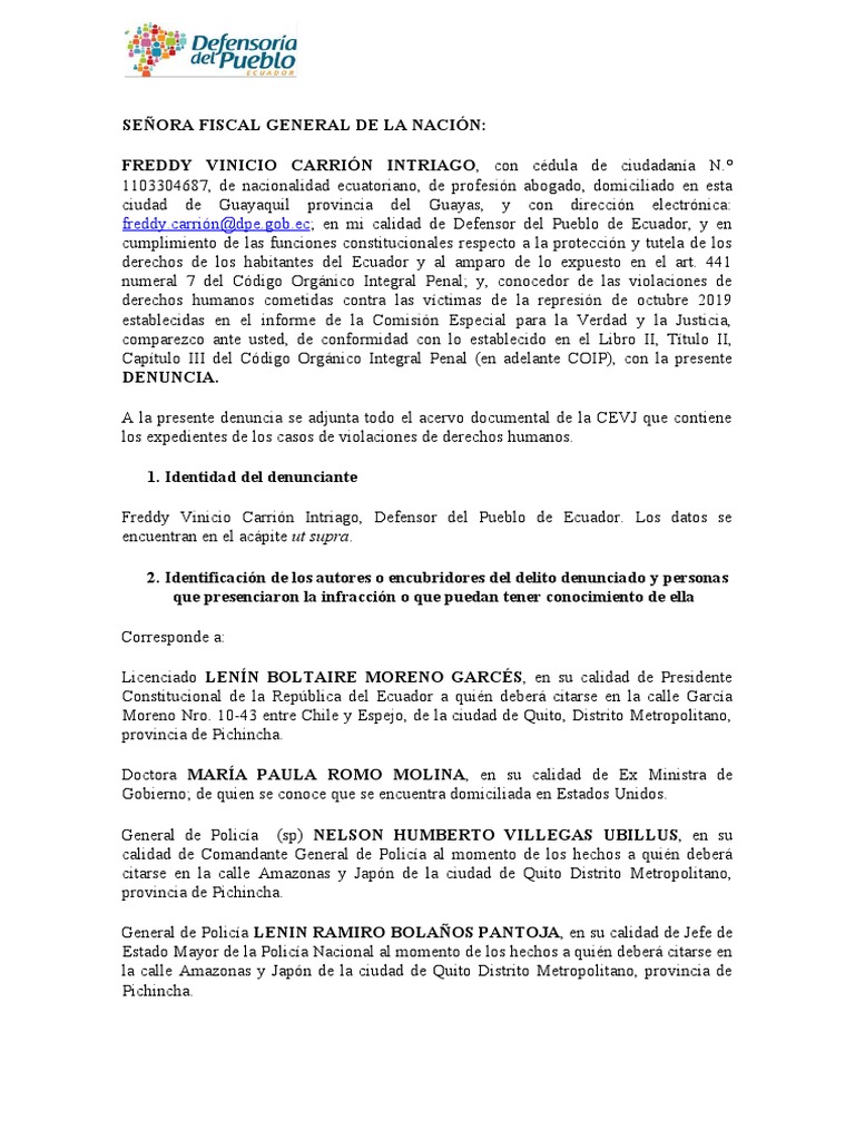 2020 03 Denuncia Fge 3 0 Final JV | PDF | Ecuador | Violación