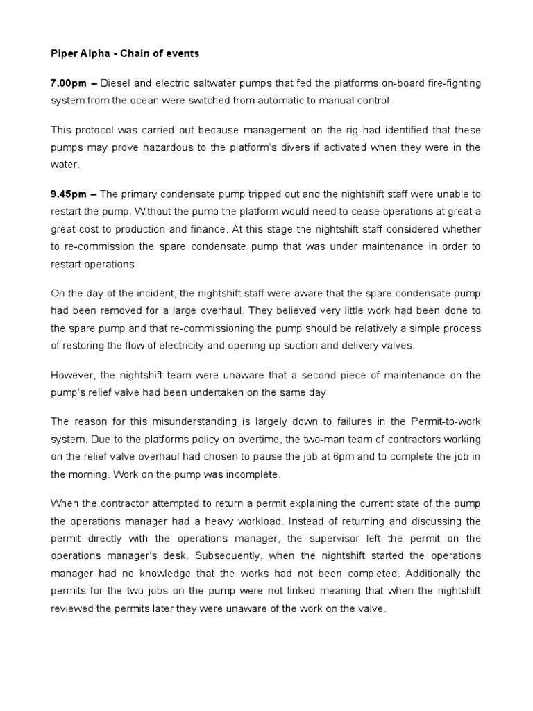 Piper Alpha - Chain of Events 7.00pm - Diesel and Electric Saltwater ...