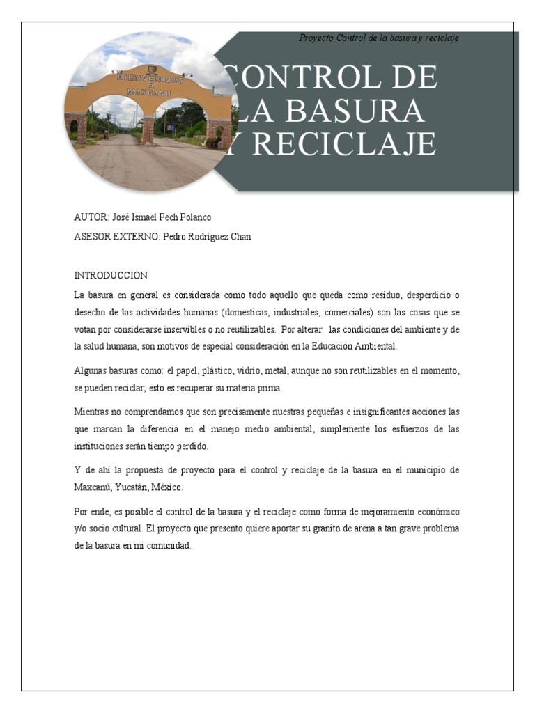 Proyecto - Control de La Basura y Reciclaje | PDF | Residuos | Reciclaje