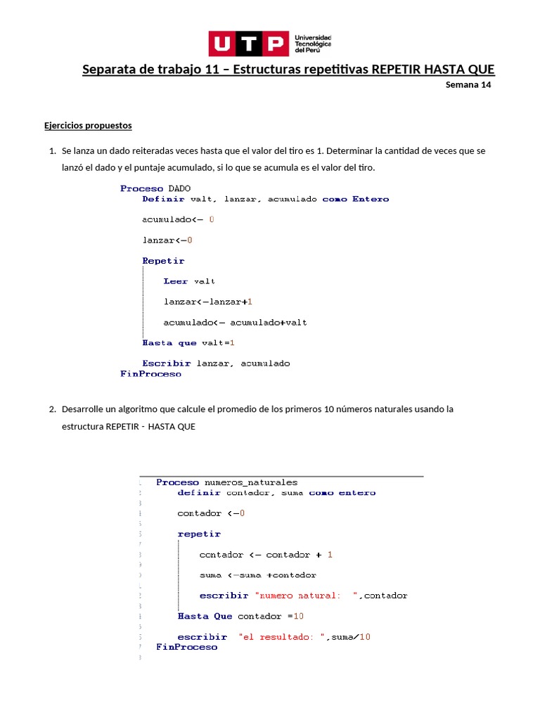 ALGORITMOS Separata de Trabajo 11 Ejercicios Resueltos | PDF