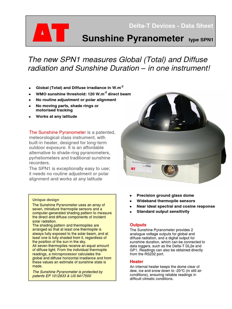 Pyranometer DELTA-T SPN1_datasheet_v5 | PDF | Applied And ...