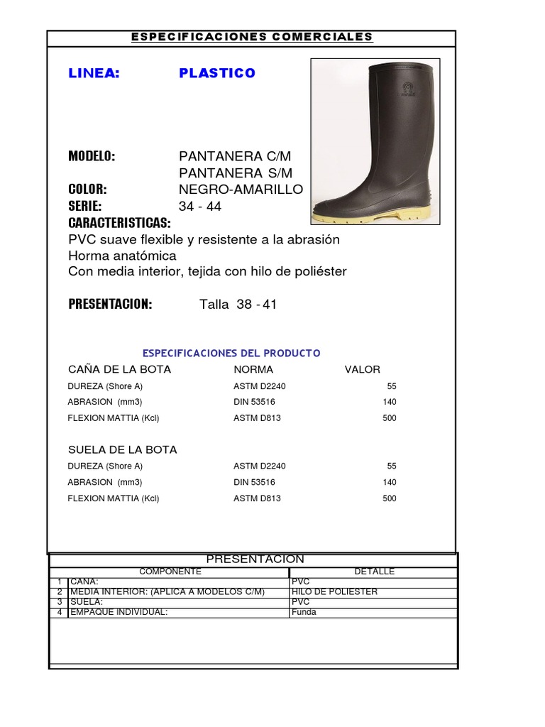 Especificación técnica BOTAS DE JEBE NEGRO AMARILLO | PDF