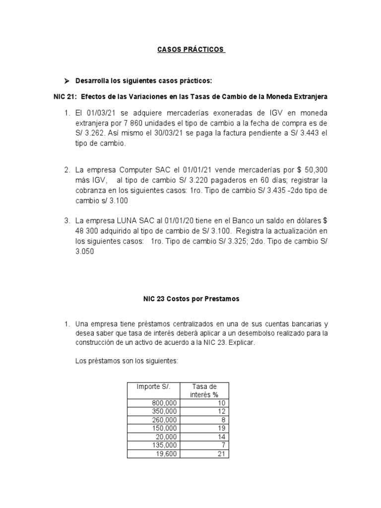 CASOS PRÁCTICOS - NIC 21 y NIC 23 | PDF | Tipo de cambio | Crédito