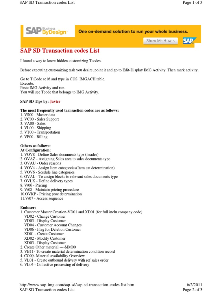 Sap Sd Transaction Codes List | Delivery (Commerce) | Invoice