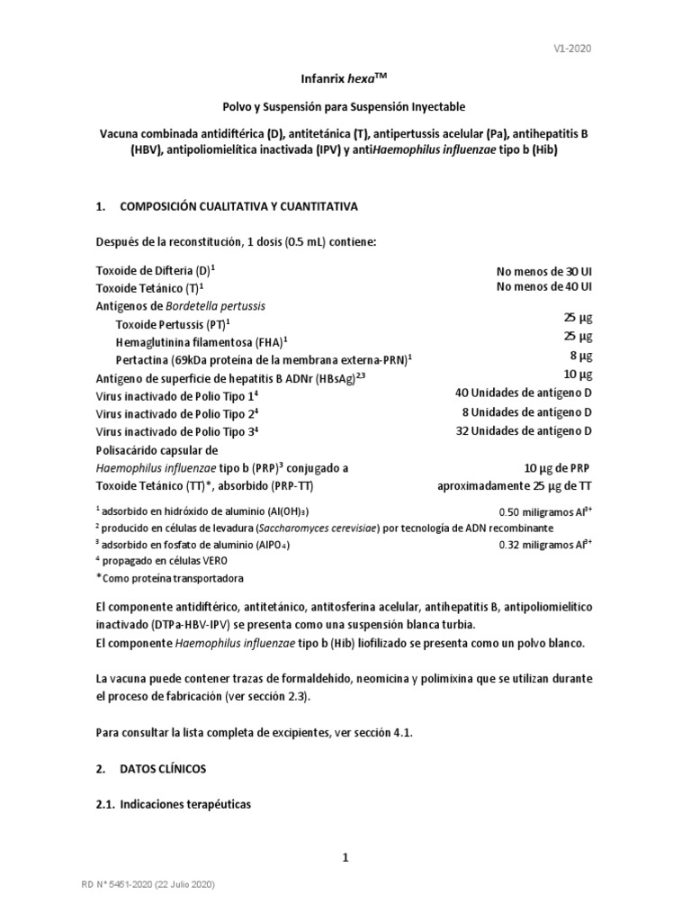 INFANRIX HEXA-DTPa HVB IPV Hib-GLAXO | PDF | Vacunas | Hepatitis B