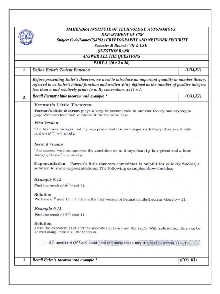 Cns Question Bank | PDF | Cryptography | Encryption