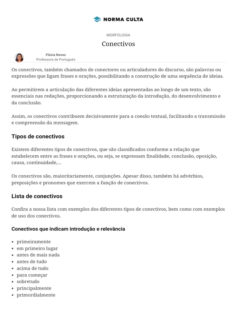 Conectivos - Lista de Conectivos para Redação - Norma Culta | PDF ...