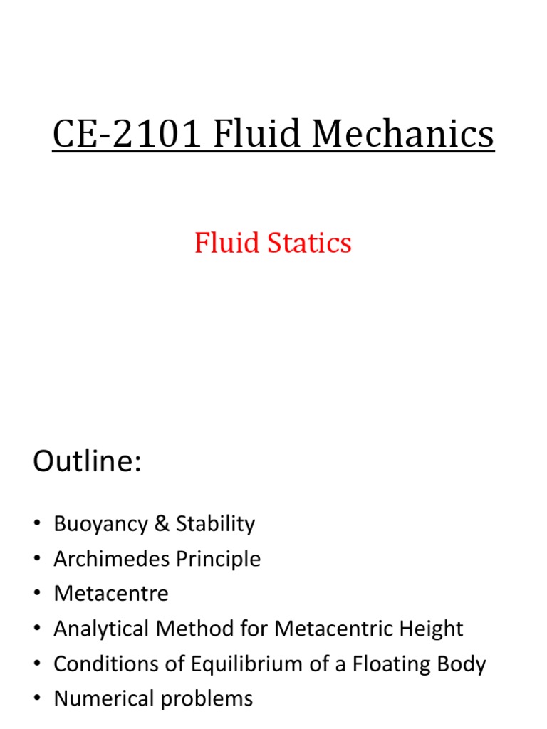 CE-2101 Fluid Mechanics | Download Free PDF | Buoyancy | Metrology