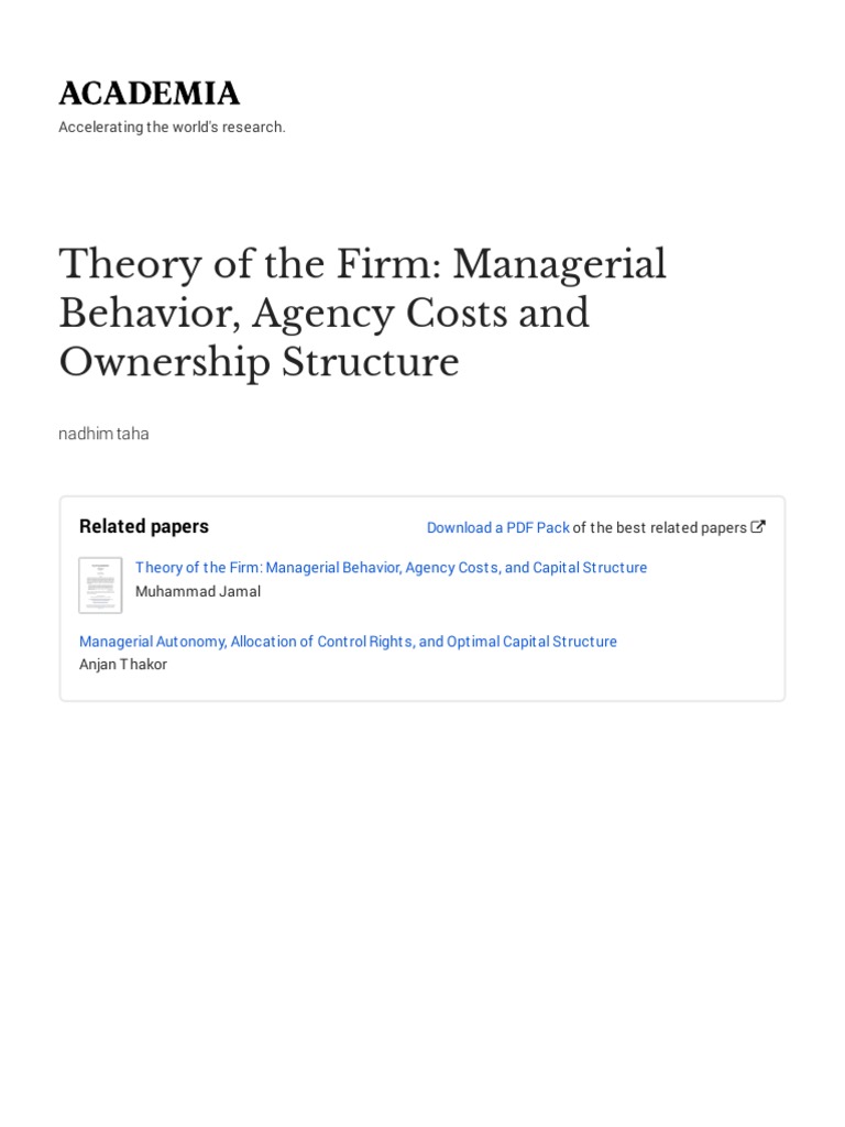 Theory of The Firm: Managerial Behavior, Agency Costs and Ownership Structure | PDF | Stocks ...