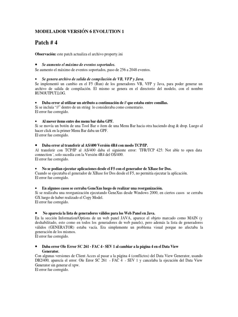 Actualización de GeneXus: Correcciones y Mejoras | PDF | Archivo de ...