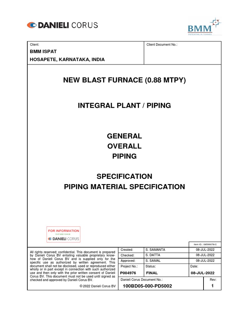 New Blast Furnace (0.88 Mtpy) : BMM Ispat Hosapete, Karnataka, India | PDF | Pipe (Fluid ...