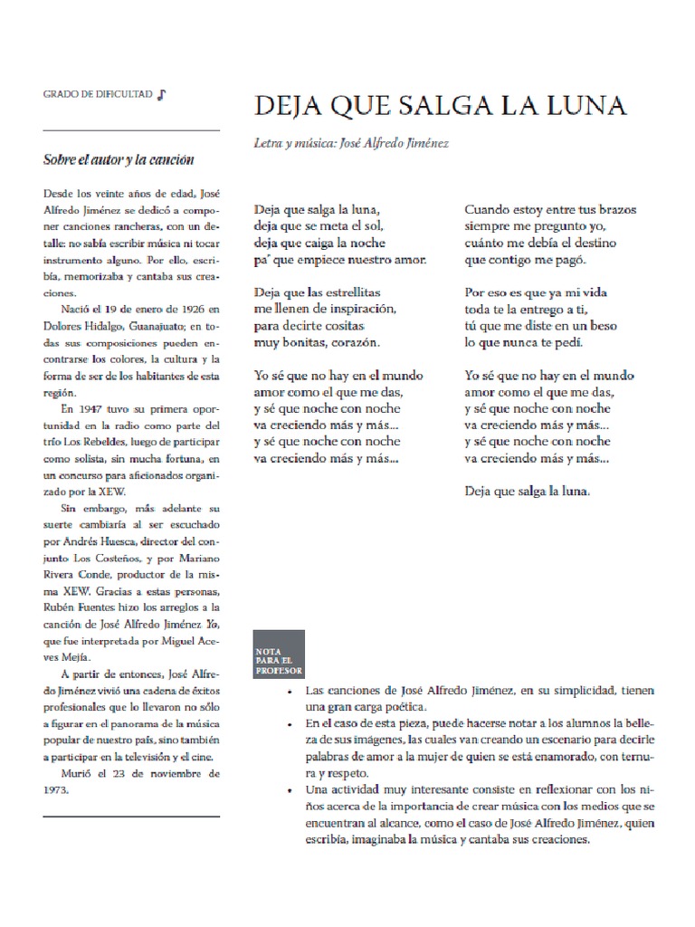 Letra Deja Que Salga La Luna | PDF