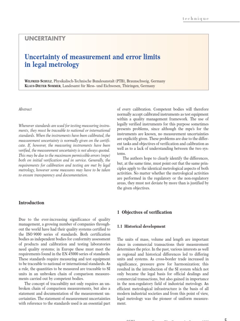 Uncertainty of Measurement and Error Limits in Legal Metrology | PDF ...